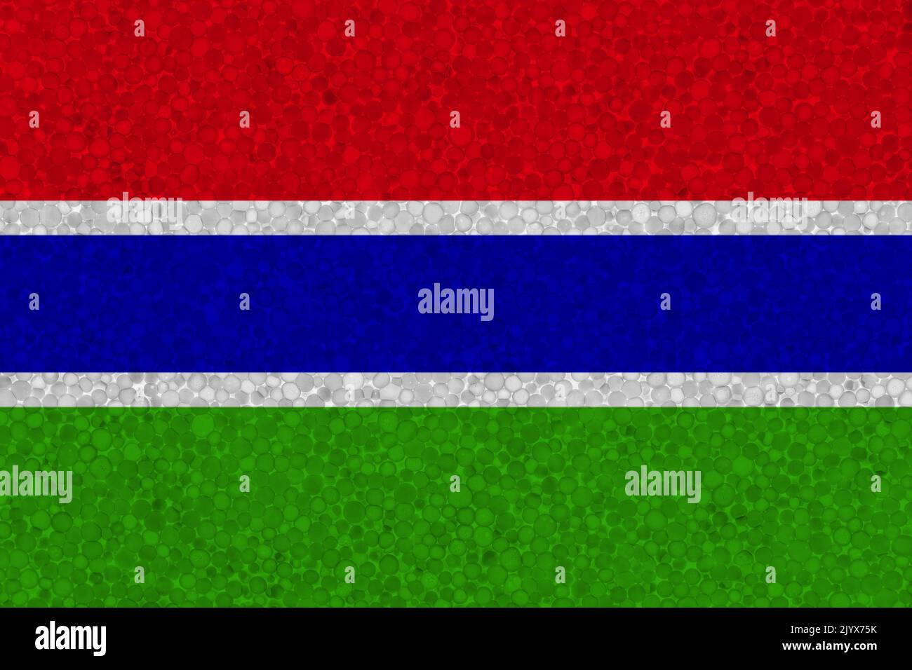 Flag of the Gambia on styrofoam texture. national flag painted on the ...