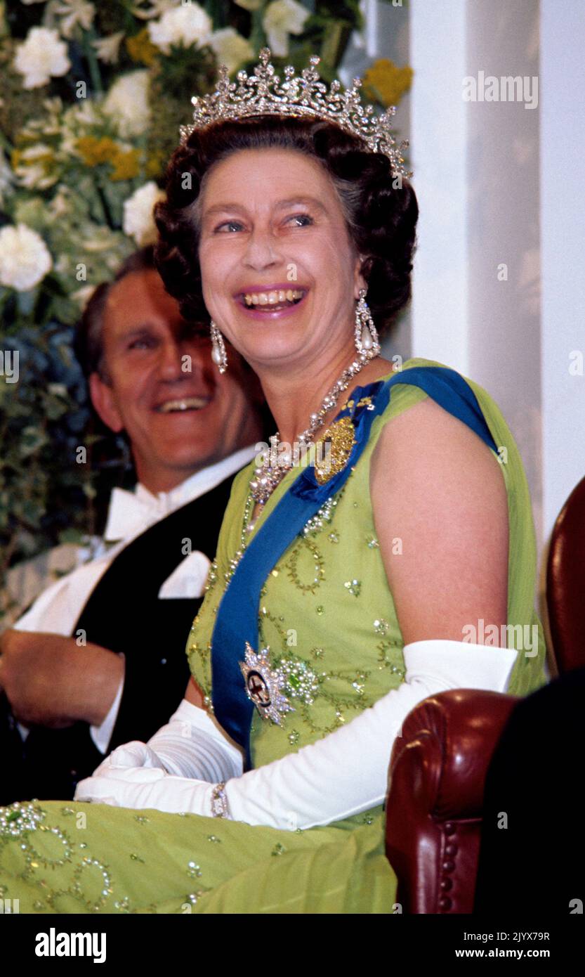 File photo dated 08/03/1977 of Queen Elizabeth II at a Government ...
