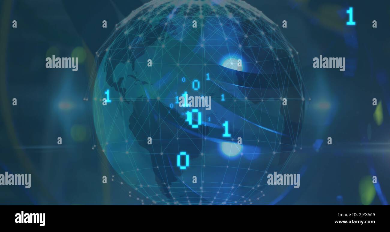 Image Of Grid Patterned Globe With Binary Codes Against Abstract 9080