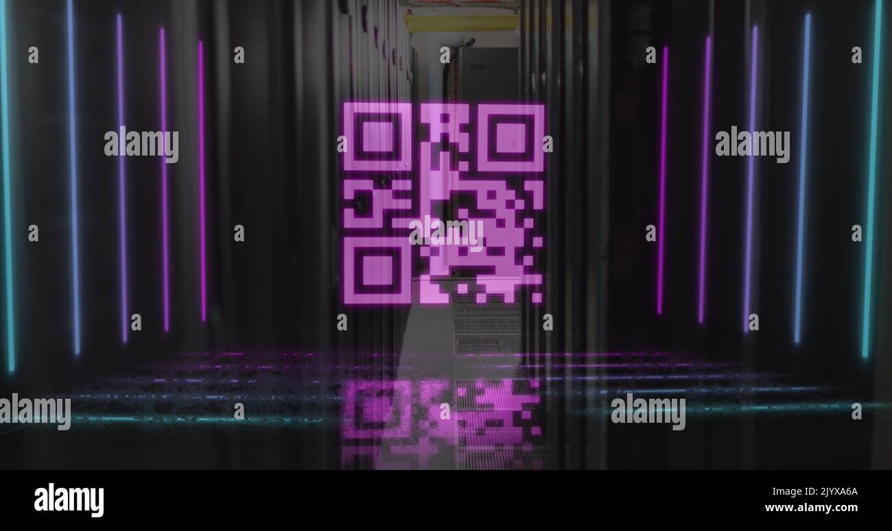 Image of qr code over servers Stock Photo - Alamy