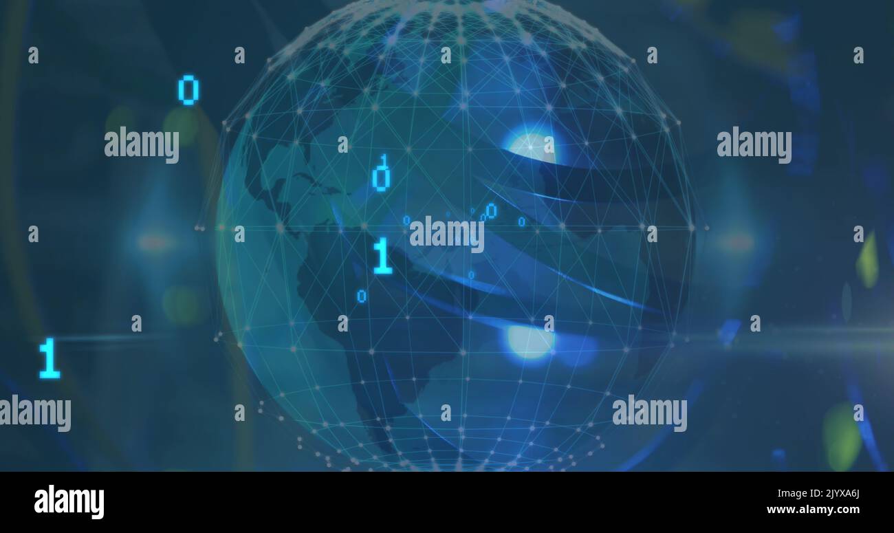 Image of grid patterned globe with binary codes against abstract background Stock Photo - Alamy