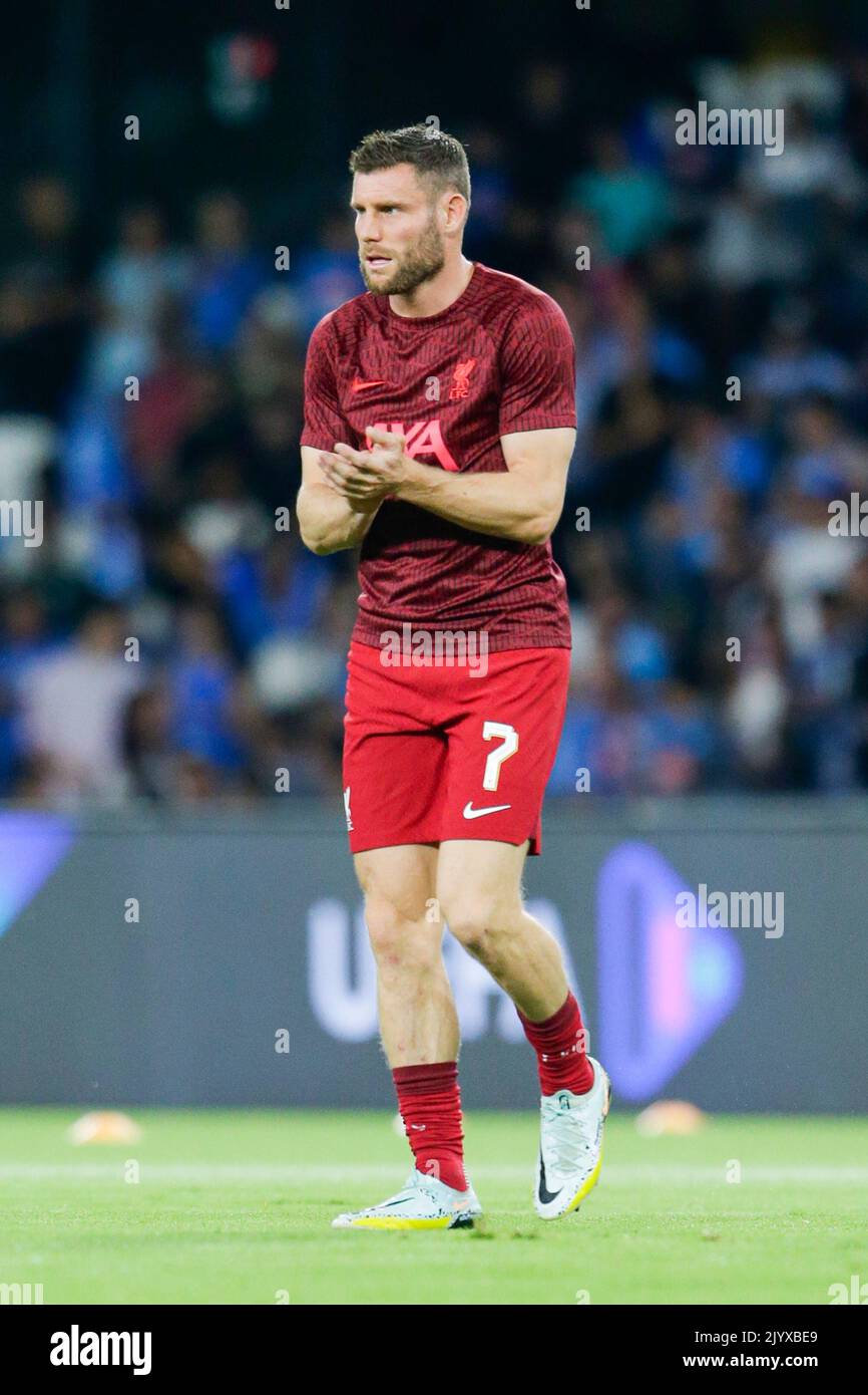 Liverpool's English midfielder James Milner gesticulate before the ...