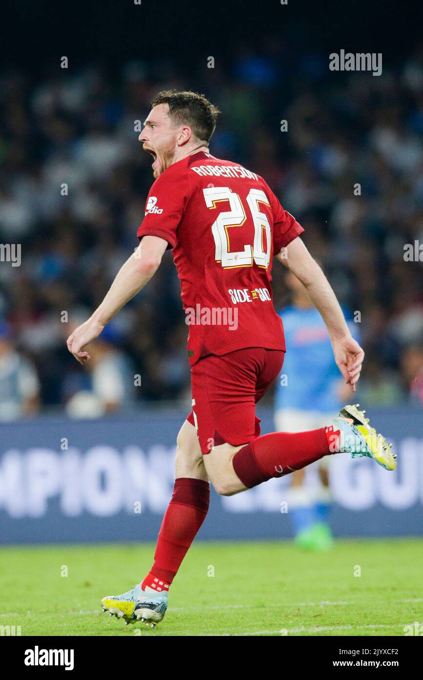 Liverpool's Scottish defender Andrew Robertson celebrates after scoring ...
