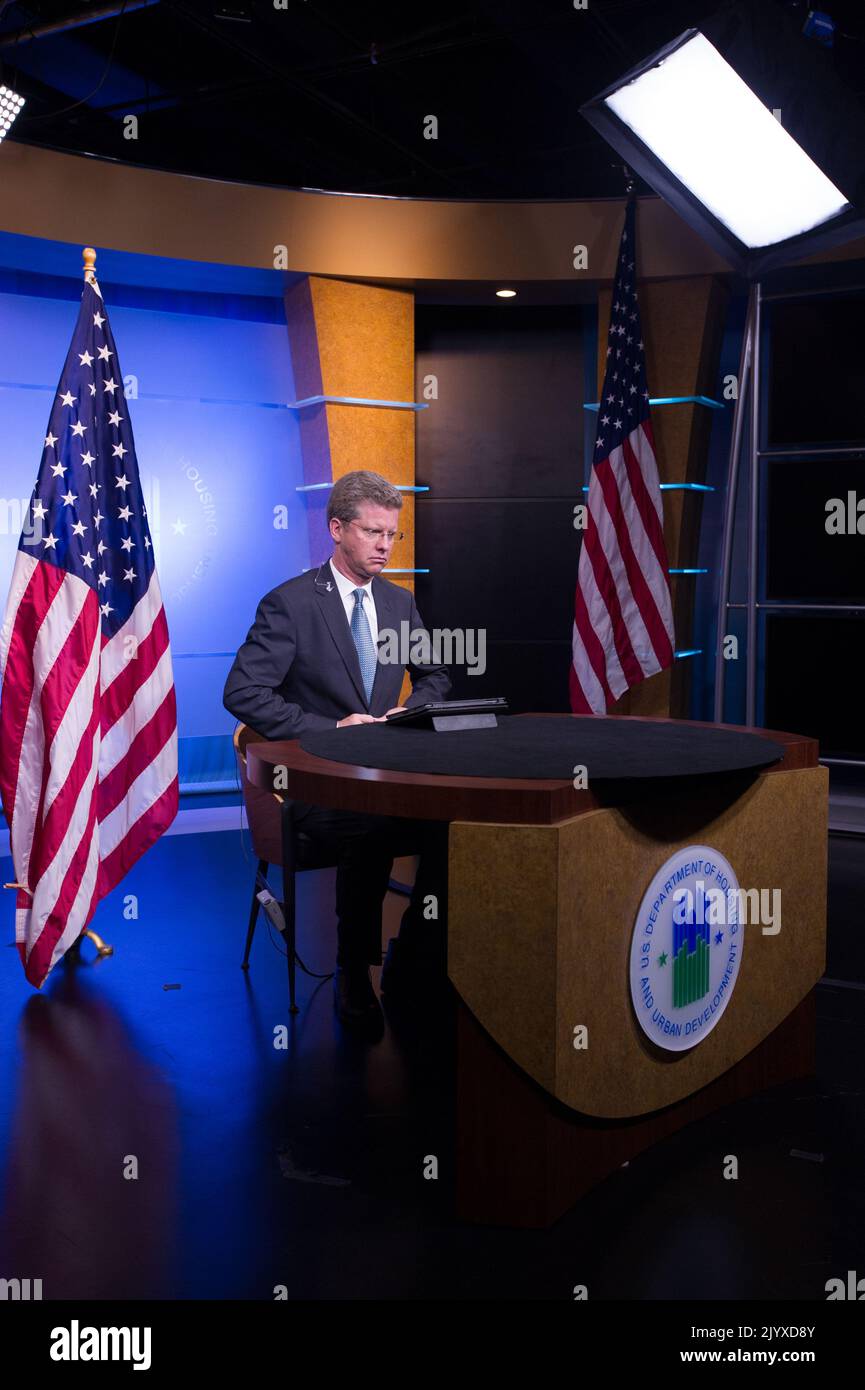 Secretary Shaun Donovan in studio for Bloomberg News broadcast Stock ...