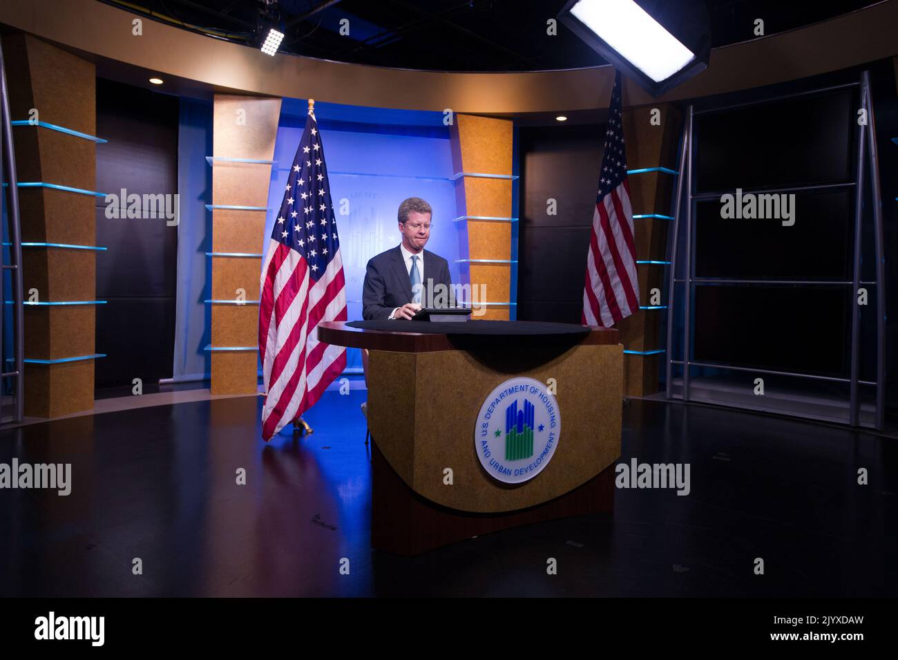 Secretary Shaun Donovan in studio for Bloomberg News broadcast Stock ...