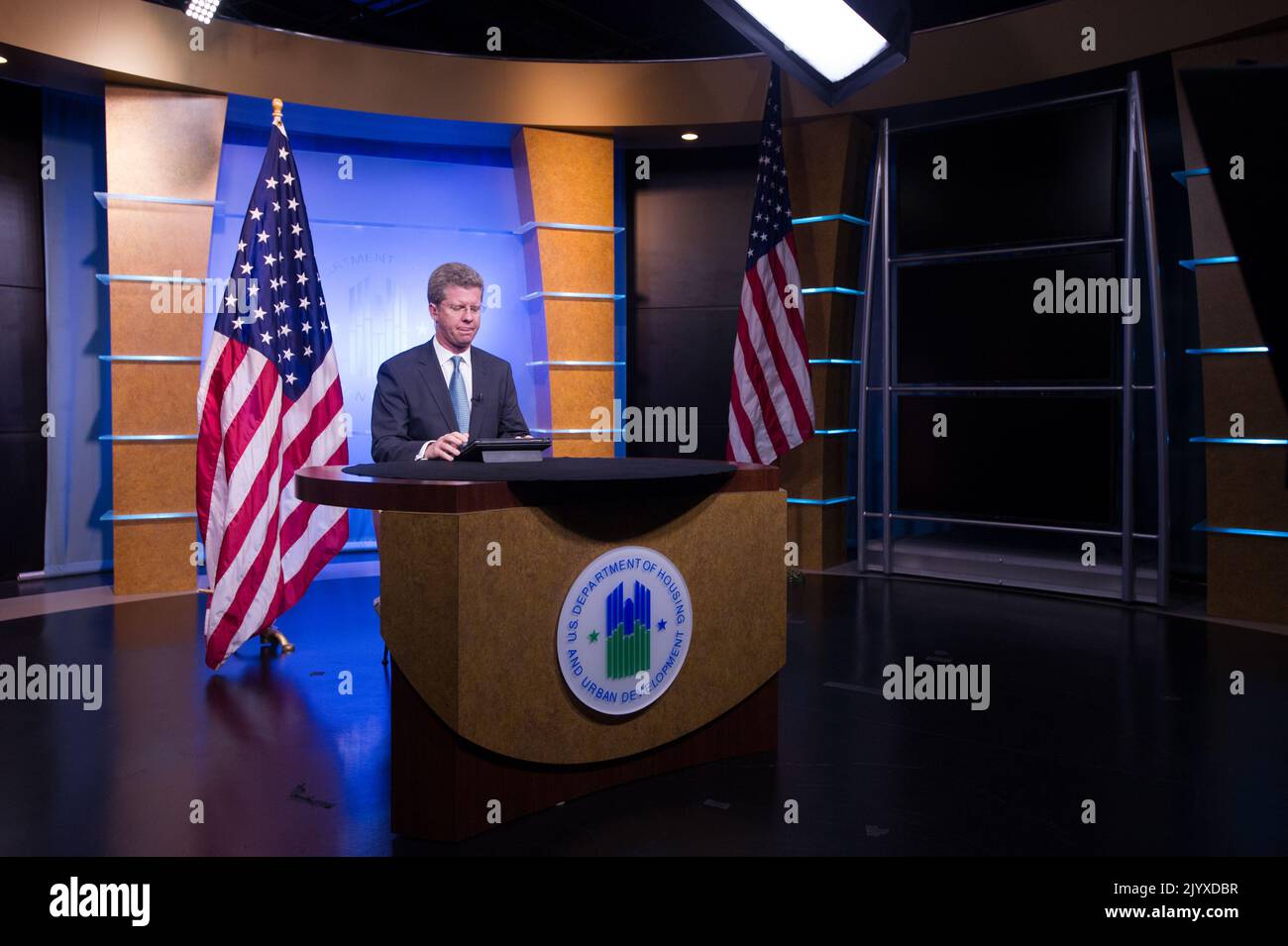 Secretary Shaun Donovan in studio for Bloomberg News broadcast Stock ...
