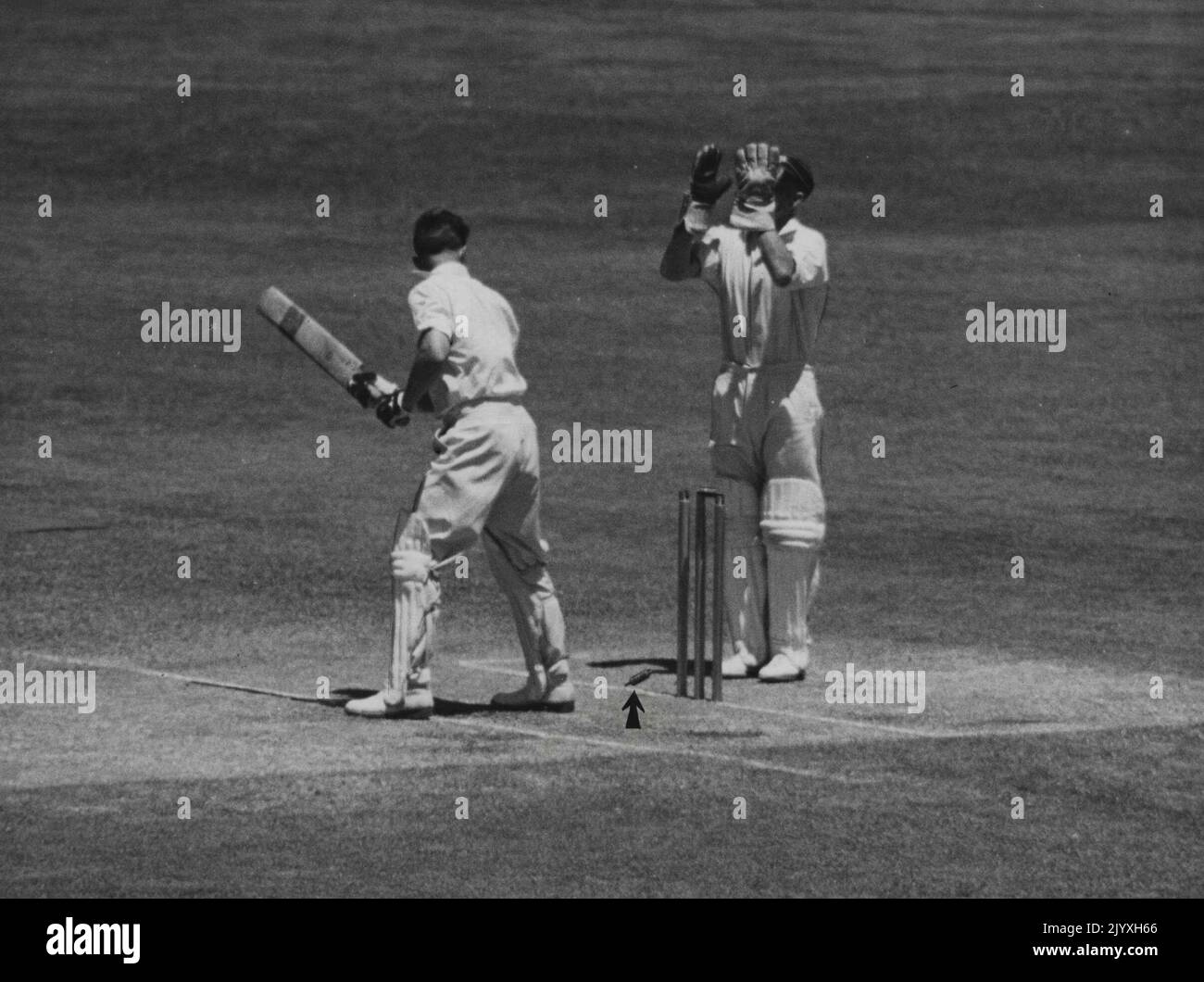 Compton plays a ball from Johnson into his stumps during the England v ...