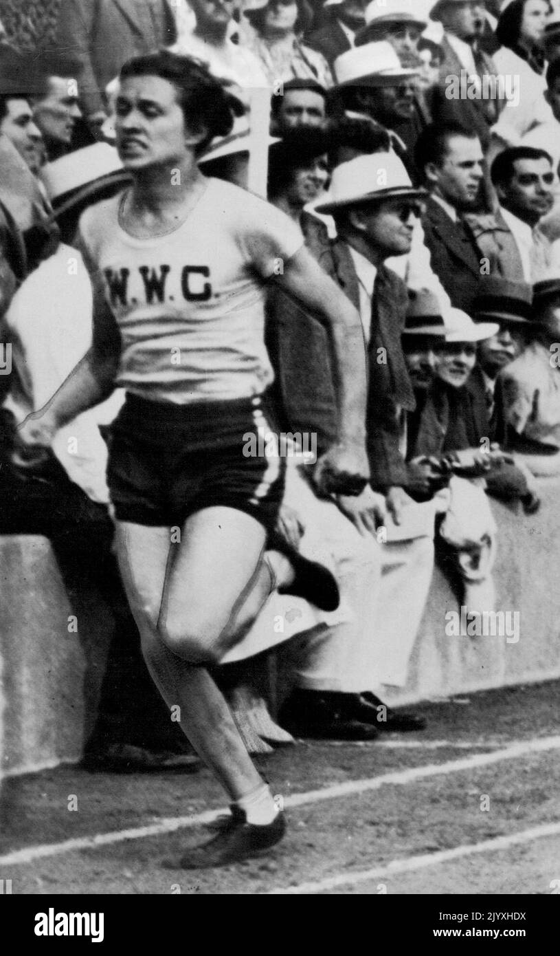 Miss Helen Stephens won the 100 metres race at the Olympic games ...