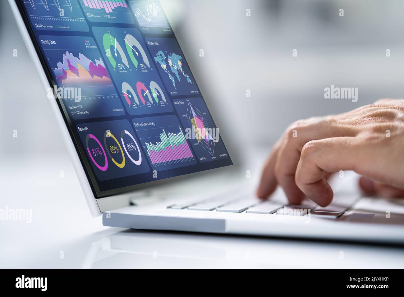 KPI Business Analytics Data Dashboard. Analyst Using Computer Stock ...