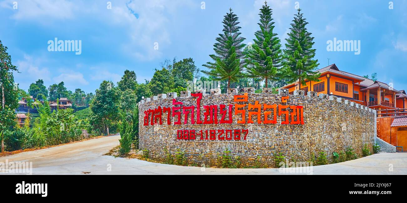 BAN RAK THAI, THAILAND - MAY 6 in 2019: Panorama with lush park and ...