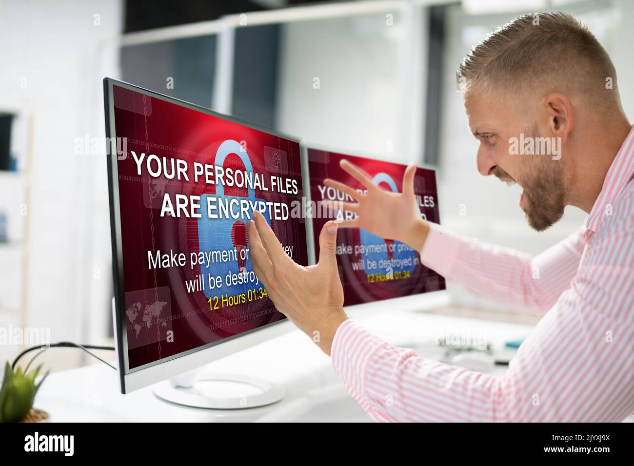 Ransomware Cyber Attack Showing Personal Files Encrypted Screen Stock ...