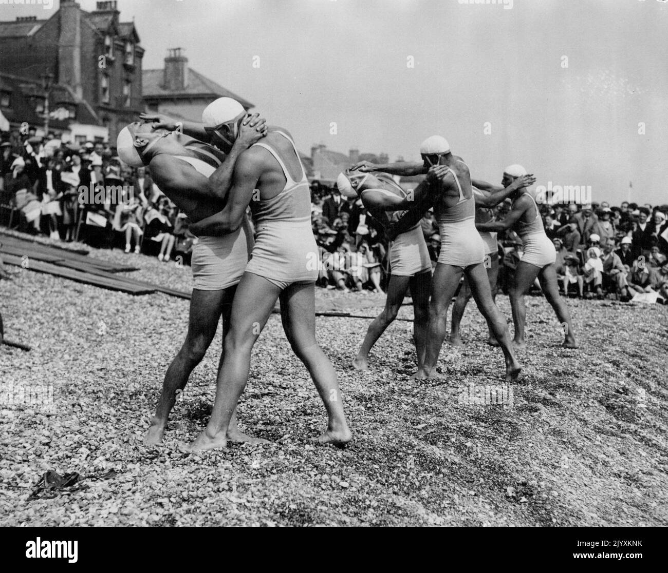 The Daily Sketch life line team demonstrating the method of getting a ...