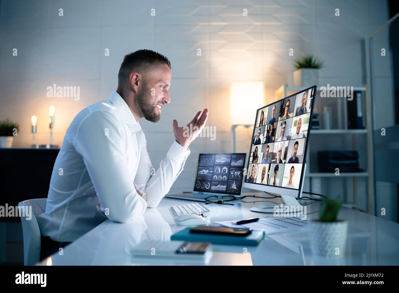 Digital Online Video Conference Webinar On Computer Stock Photo - Alamy