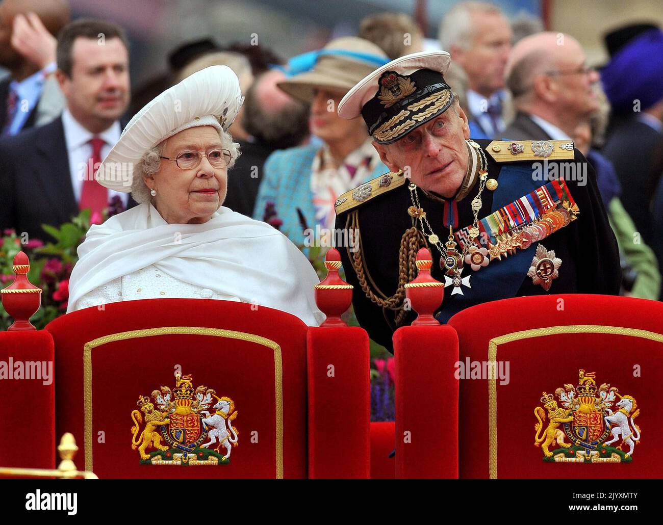 File photo dated 03/06/12 of Queen Elizabeth II and the Duke of ...