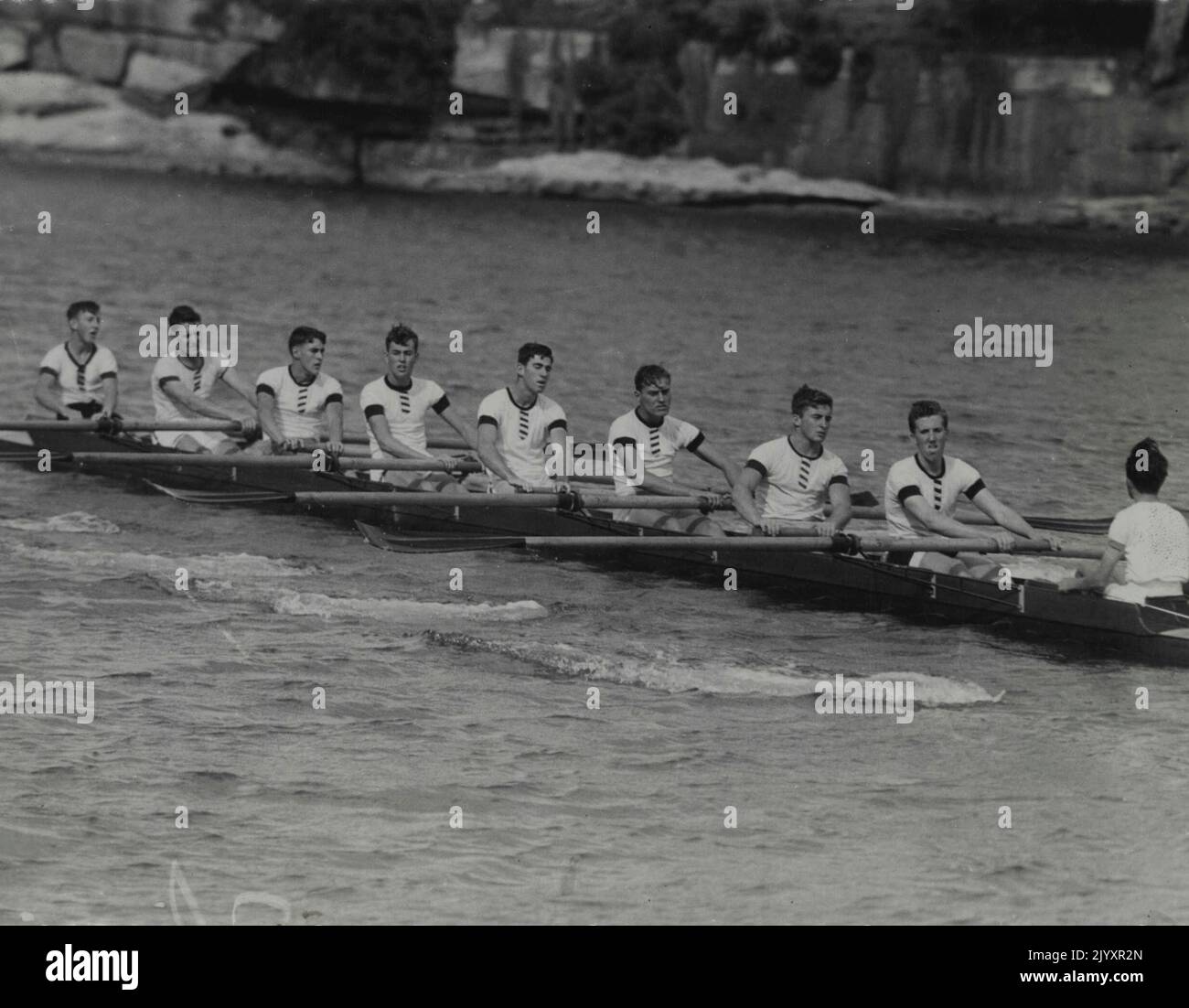 Stylists: Members of Shore's crew paddle out from their shed for a ...