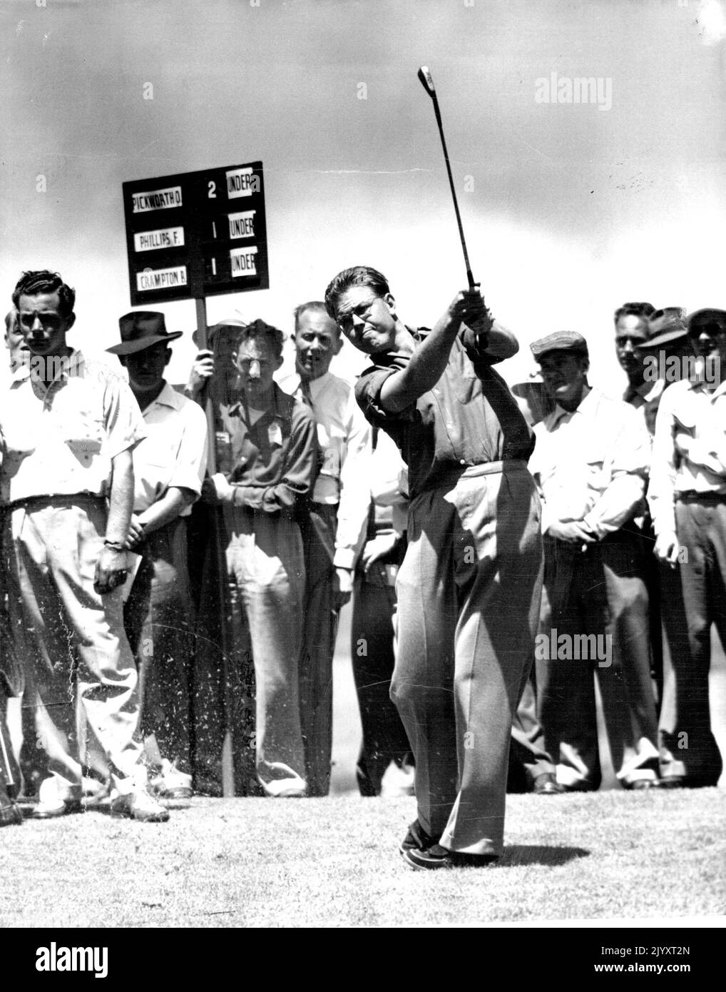 Ampol Golf -- Golfer, Frank Phillips hits off the tee during todays ...