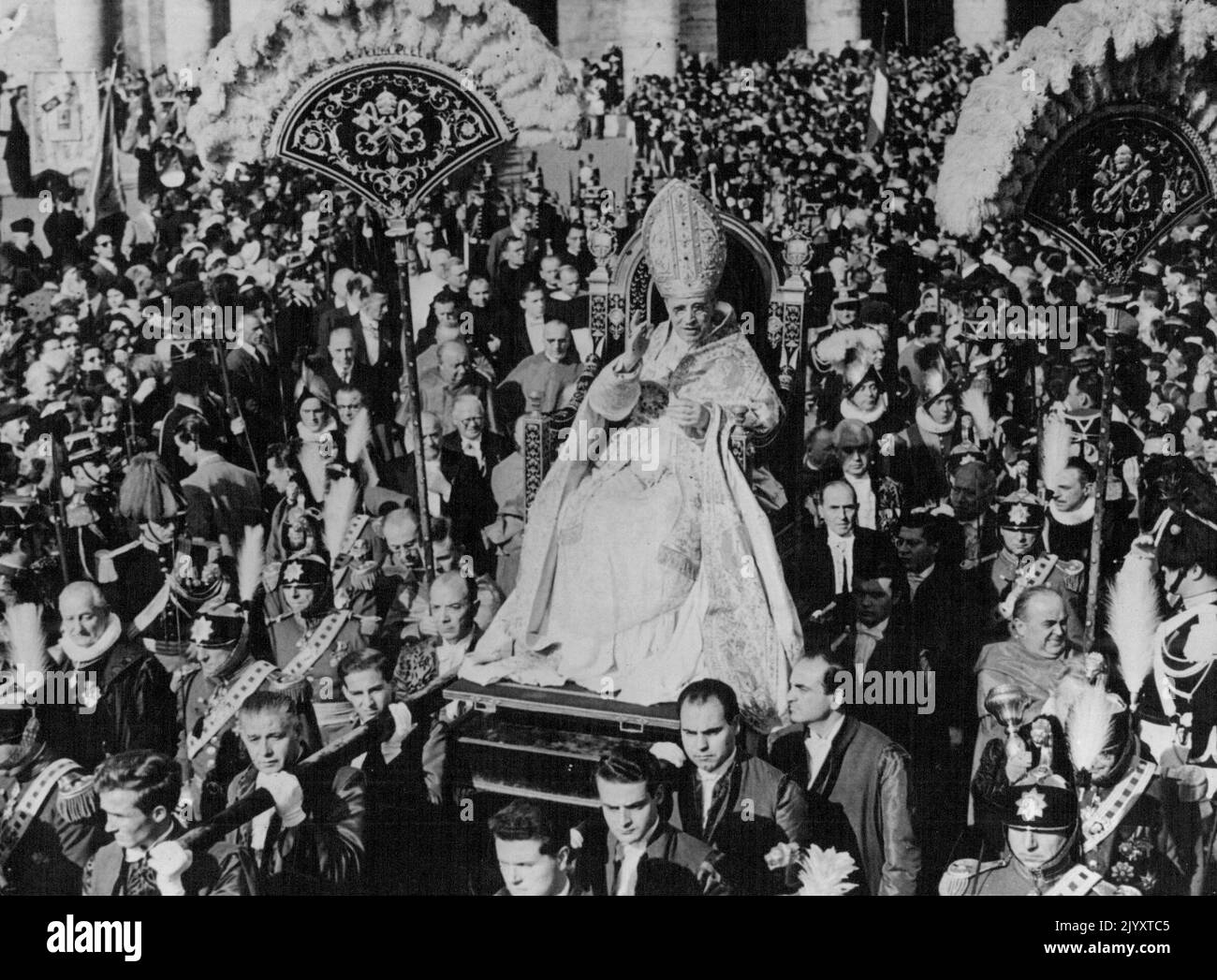 Papal Procession Photo shows:- The Papal procession crossing the piazza ...