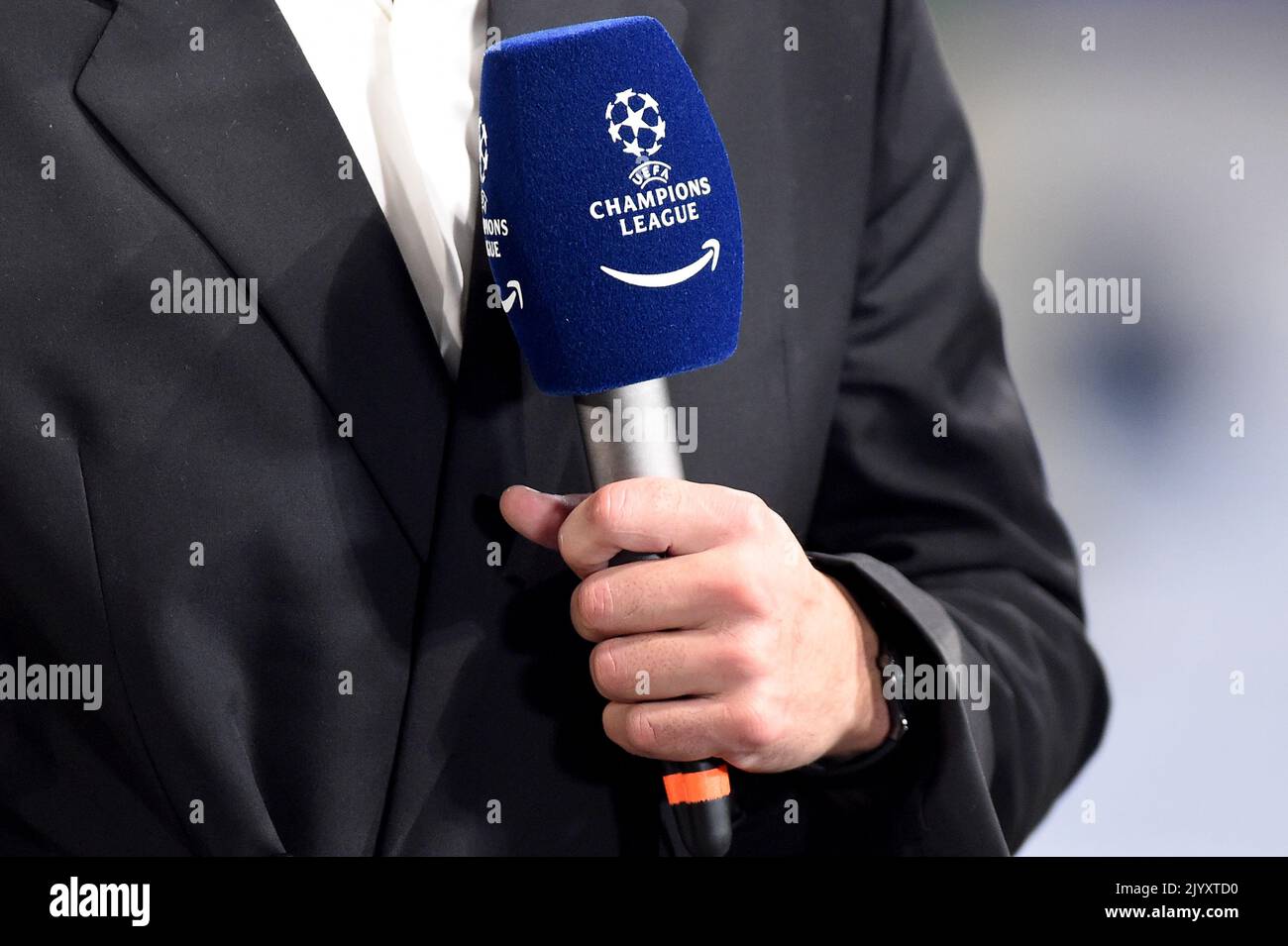 Naples, Italy. 7 Sep, 2022. A UEFA Champions League TV microphone ...