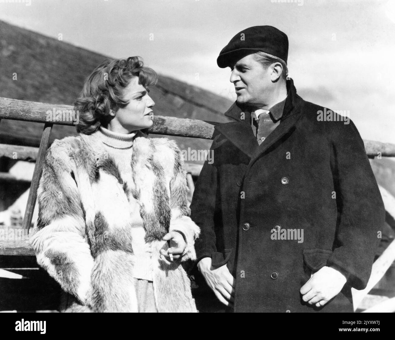 SIMONE SIGNORET and JACK WARNER on set location candid during filming ...