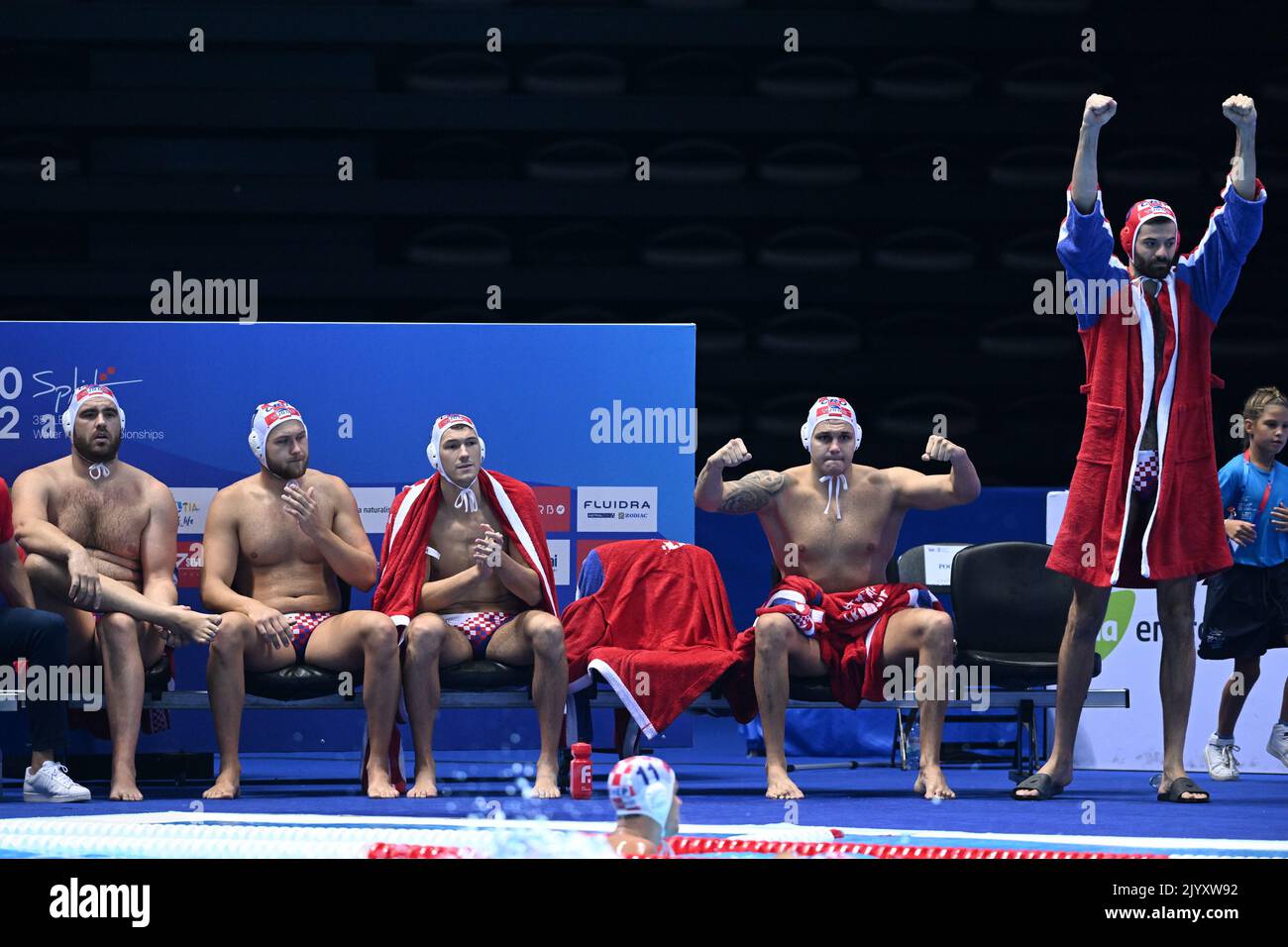 SPLIT, CROATIA - SEPTEMBER 08: Toni Popadic of Croatia with teammates ...
