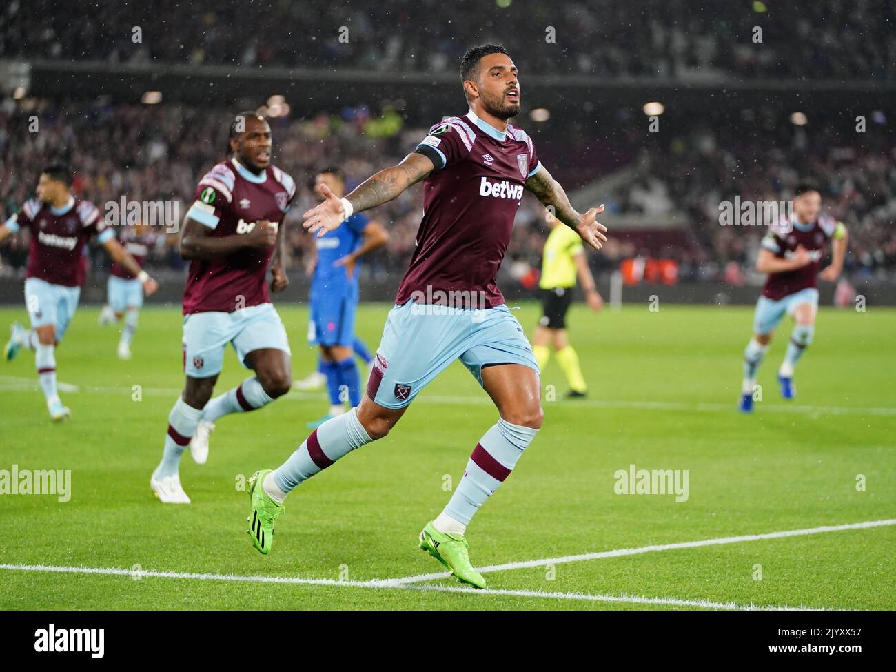 West Ham United's Emerson Palmieri celebrates scoring their side's ...