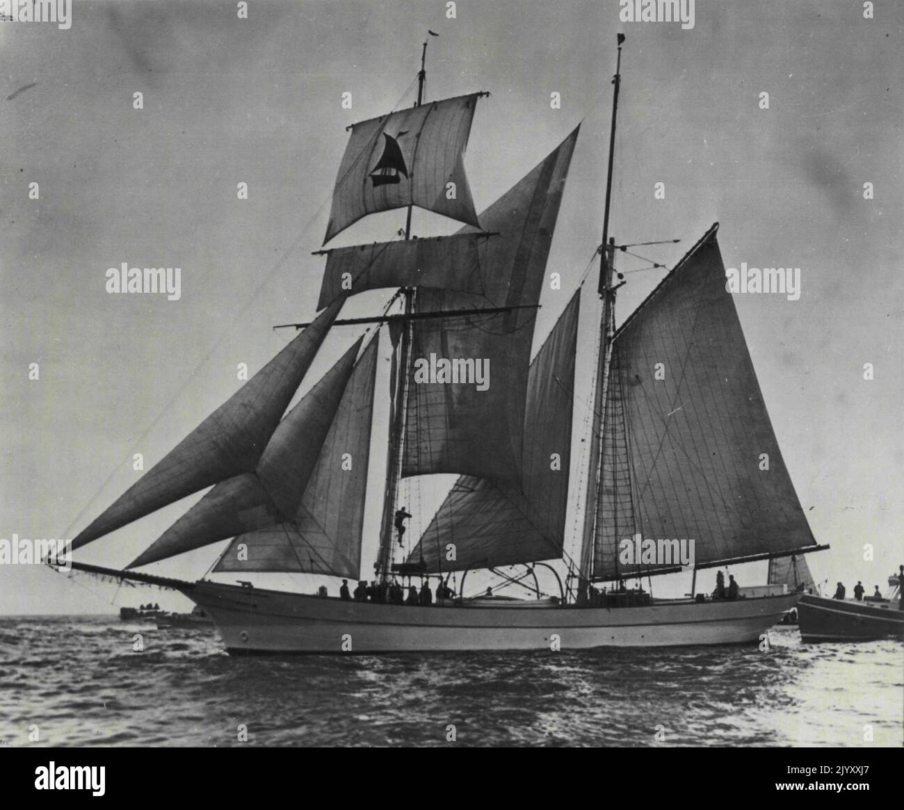 Outward Bound -- Her sails barely drawing in the light air the 95-feet ...