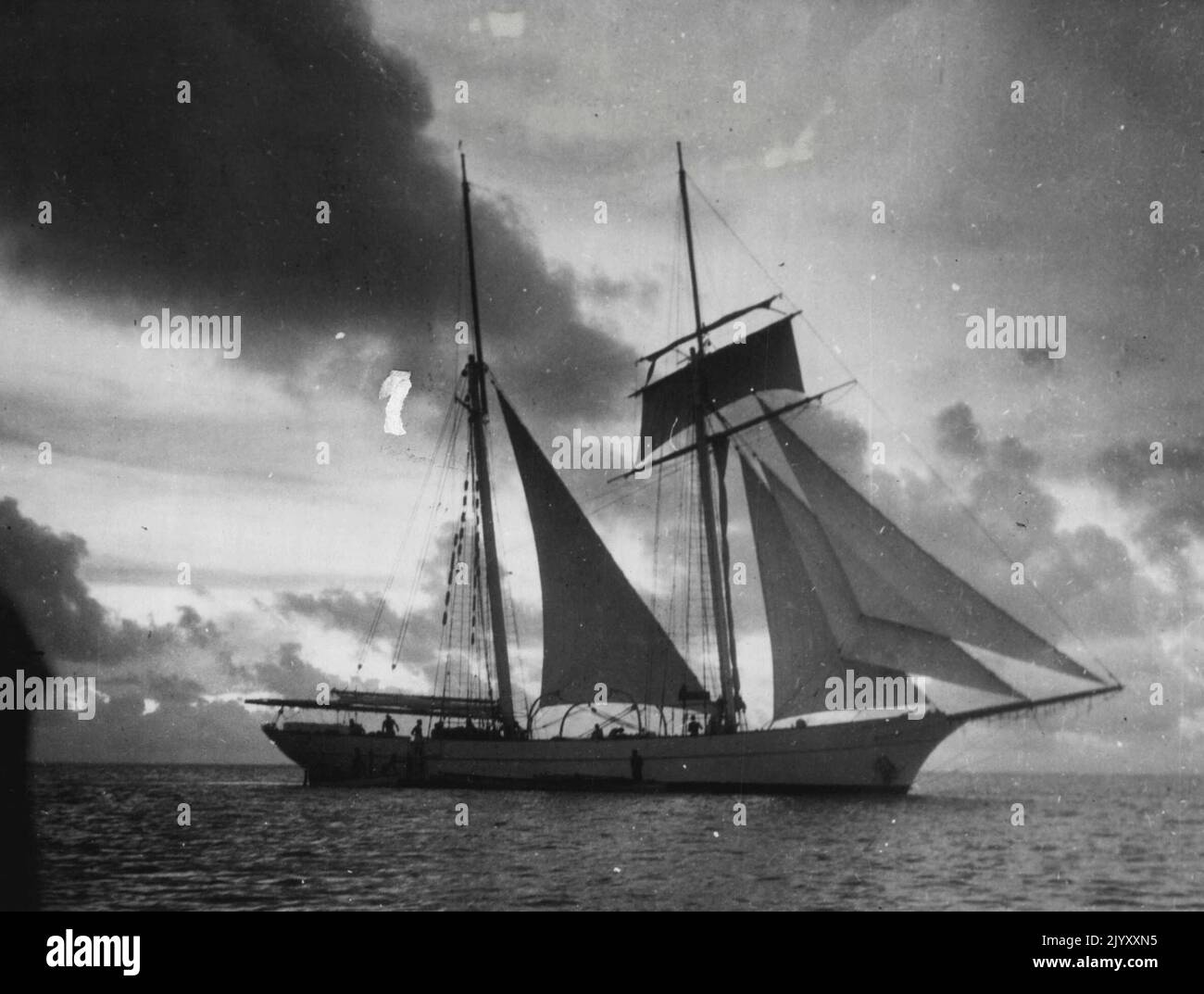 "Yankee" -- Brigantine Yankee hove to for night off Sikiana lagoon ...