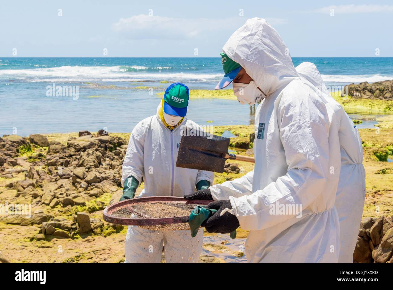 Cleaning agents extract oil from Pedra do Sal beach in the city of ...