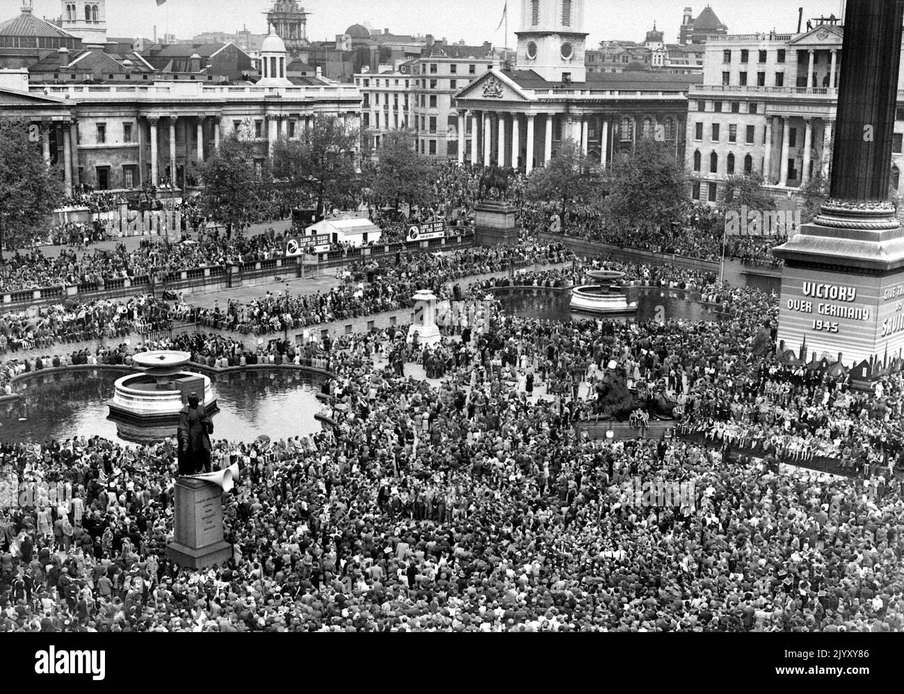 1945: File photo dated May 1945 of huge crowds at Trafalgar Square ...