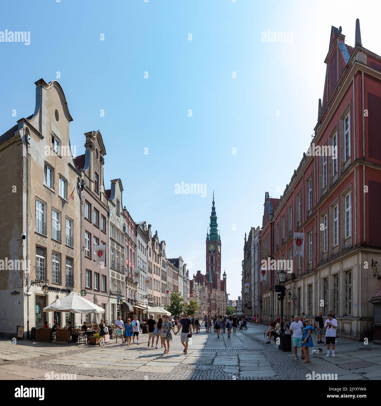 A picture of the Long Street in Gdansk, with the Main Town Hall at the ...