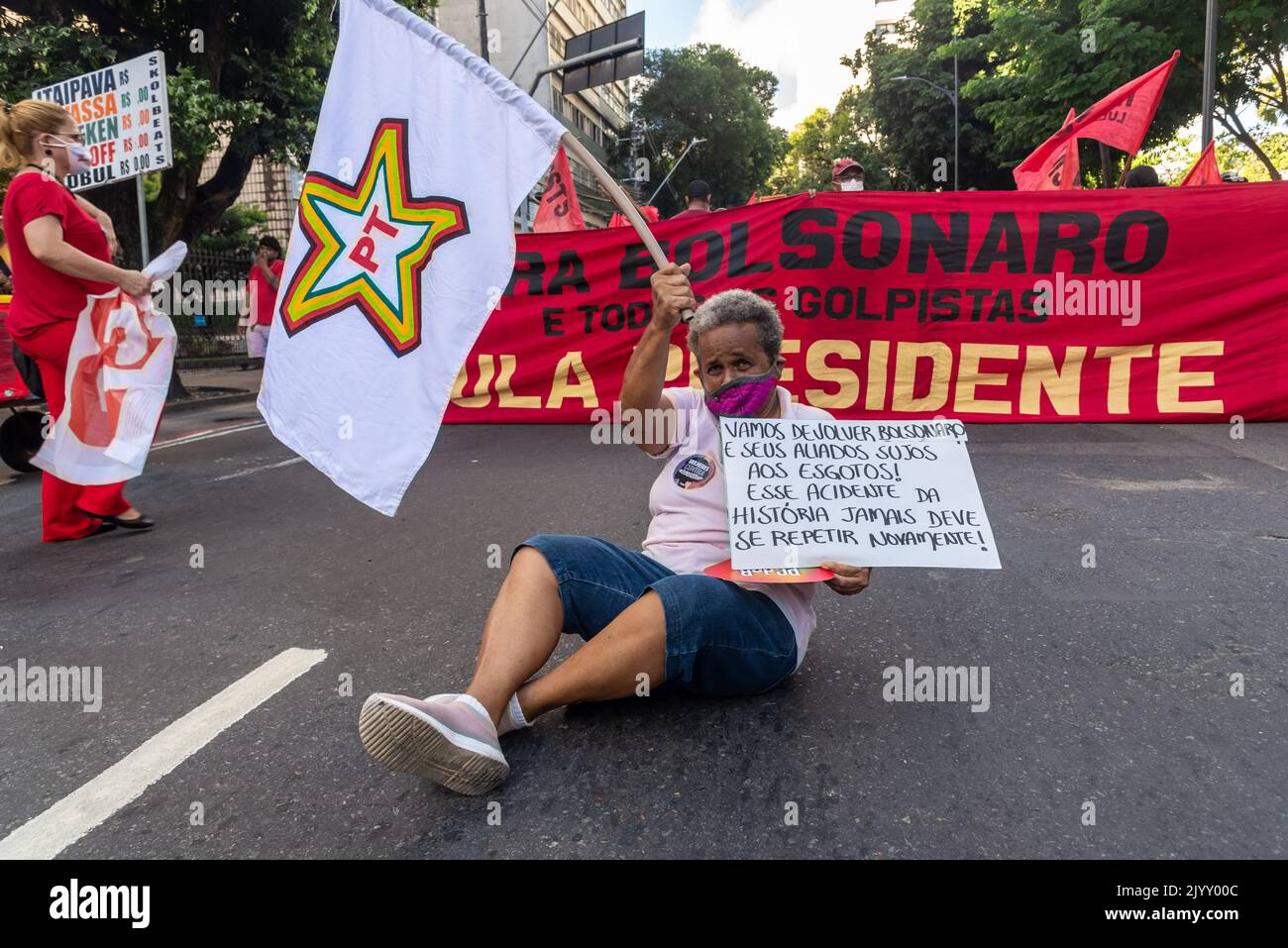 Salvador, Bahia, Brazil - April 09, 2022: Militant protesting against ...
