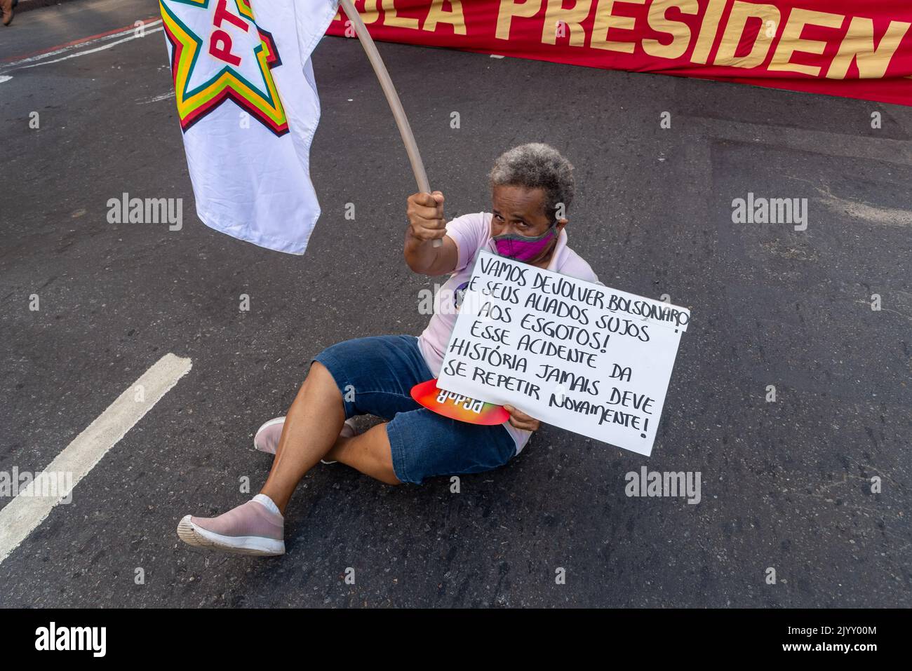Salvador, Bahia, Brazil - April 09, 2022: Militant protesting against ...