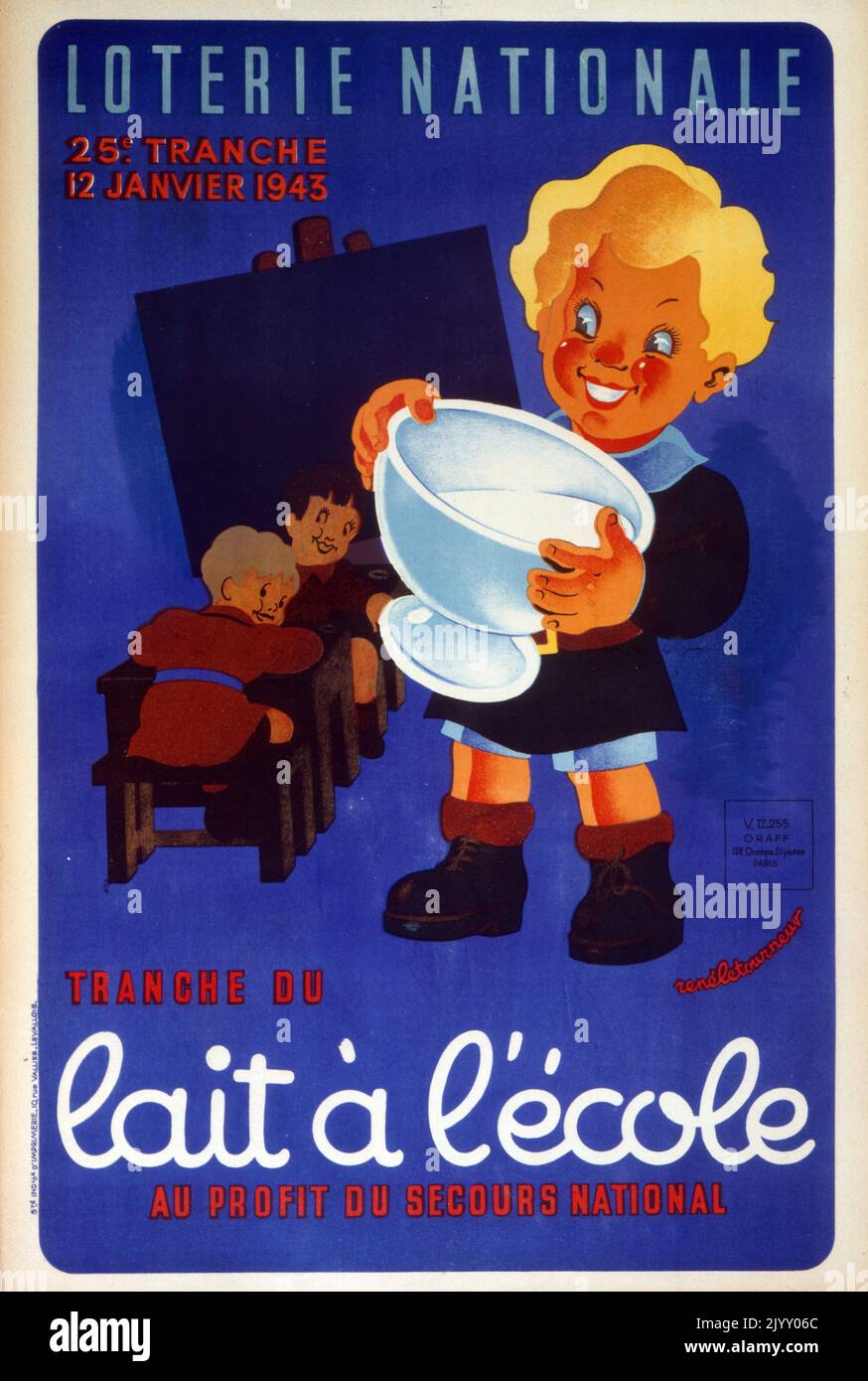 French 'National Lottery' Poster 1945. highlighting a campaign to fund ...