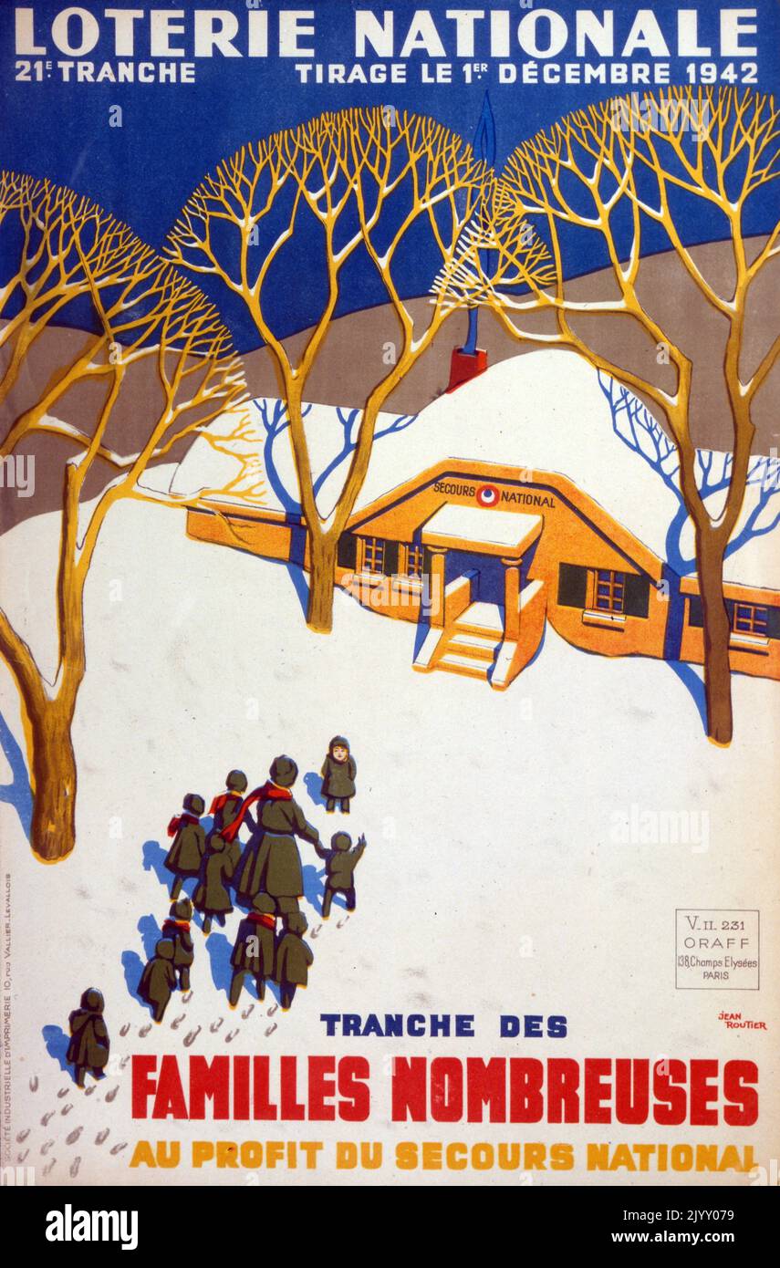 French 'National Lottery' Poster 1942. highlighting a campaign to fund ...