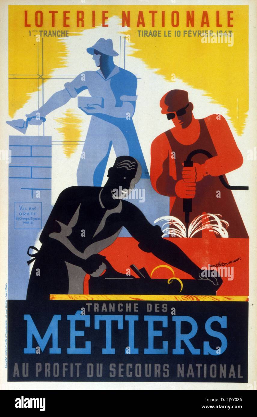 French 'National Lottery' Poster 1942. highlighting a campaign to fund ...