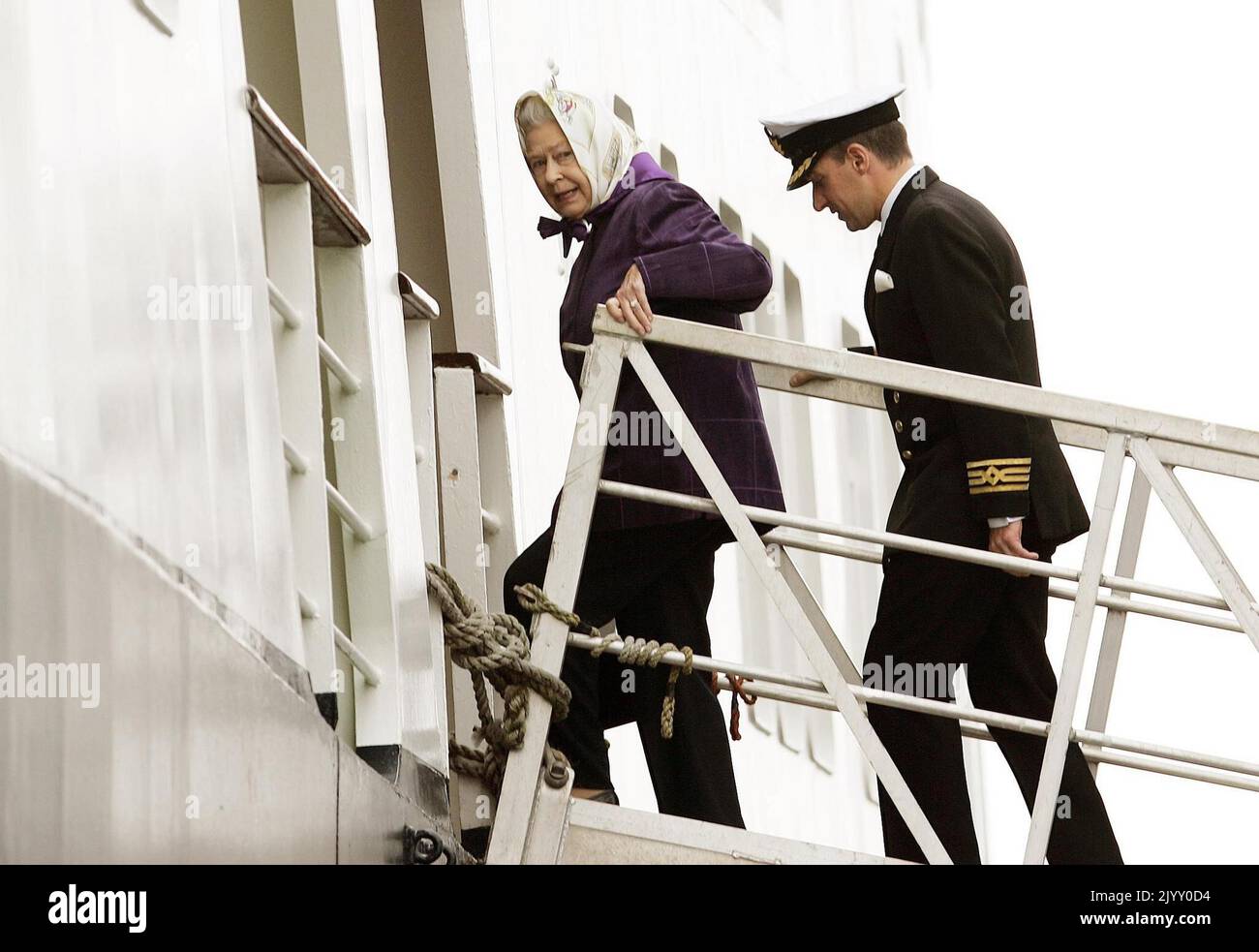 File photo dated 21/7/2006 of Queen Elizabeth II embarking on the ...