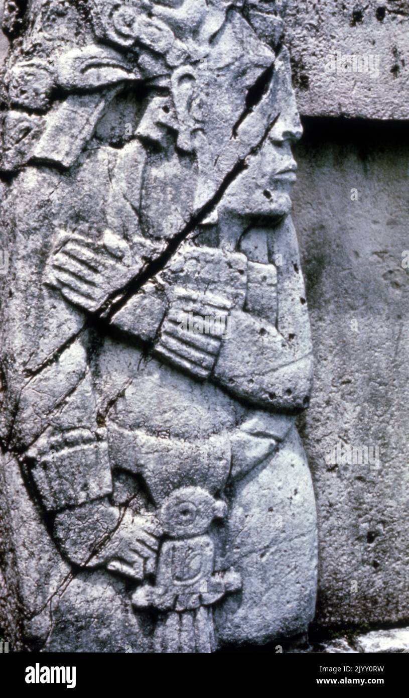 Relief in a courtyard of the palace at the pre-Columbian Maya ...