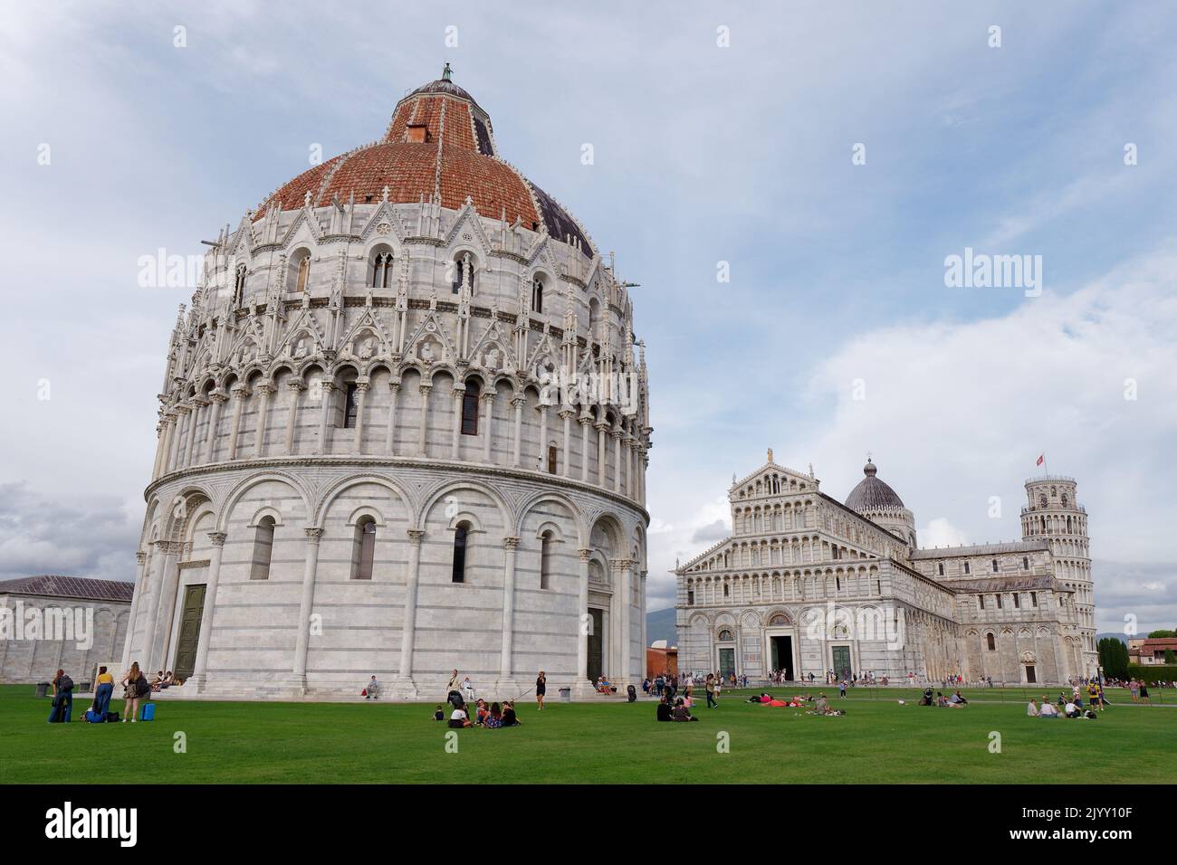Square of Miracles in Pisa, Tuscany, Italy. Baptistery left, Cathedral ...