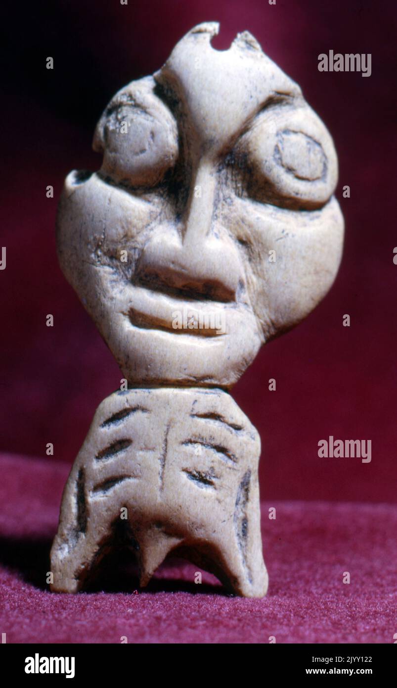 Native Indian carved anthropomorphic object; Bone. decorated, Eskimo ...