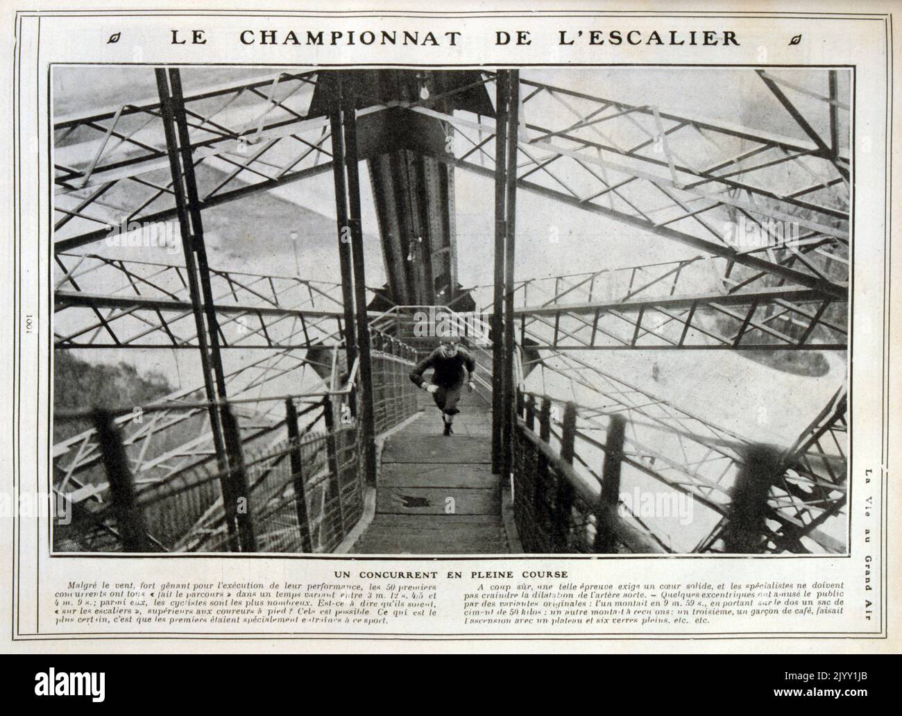 Photograph of a runner, running up a leg of the Eiffel Tower in Paris ...