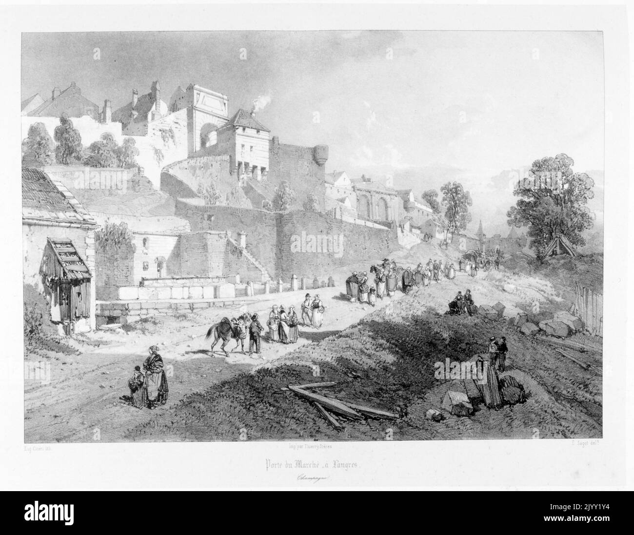 Drawing of the city gate in, Langres, France, drawn by Isidore Justin ...