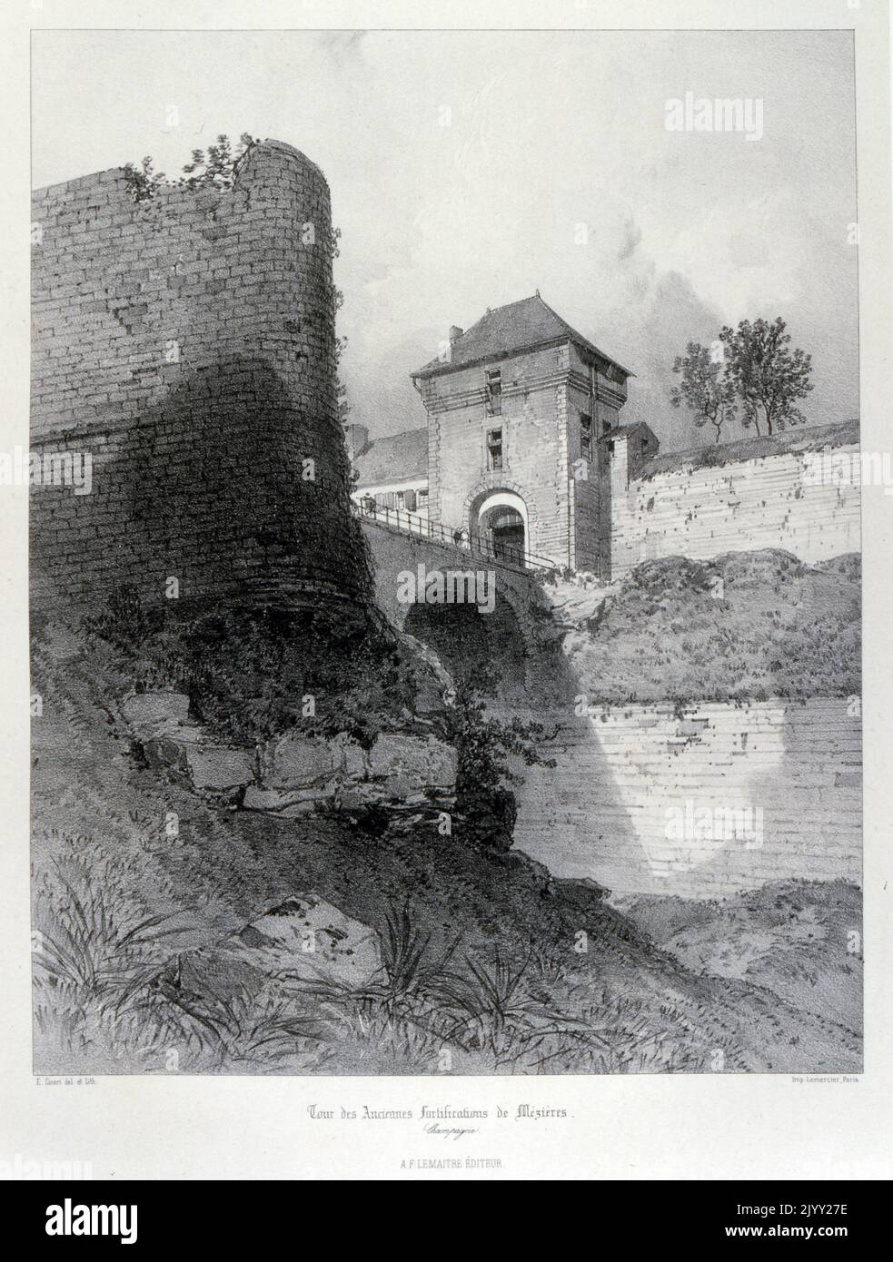 City gate in medieval walls of Charleville-Mezieres in France Drawing ...