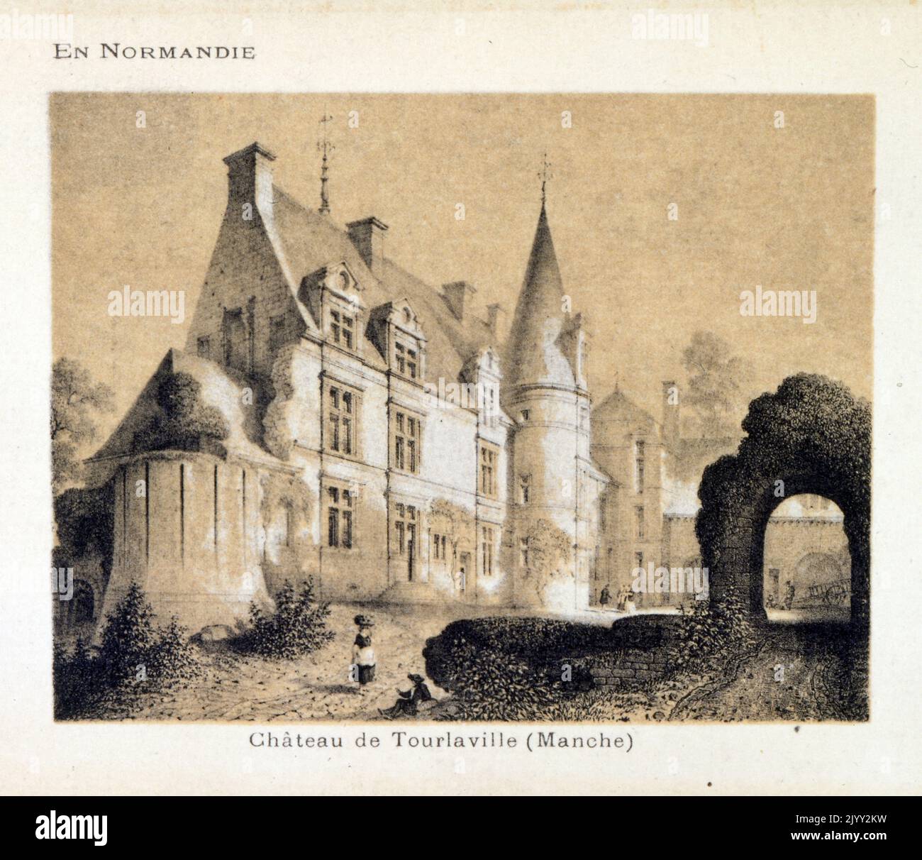 Drawing of the castle of Ravalet (Chateau de Tourlaville), is a ...