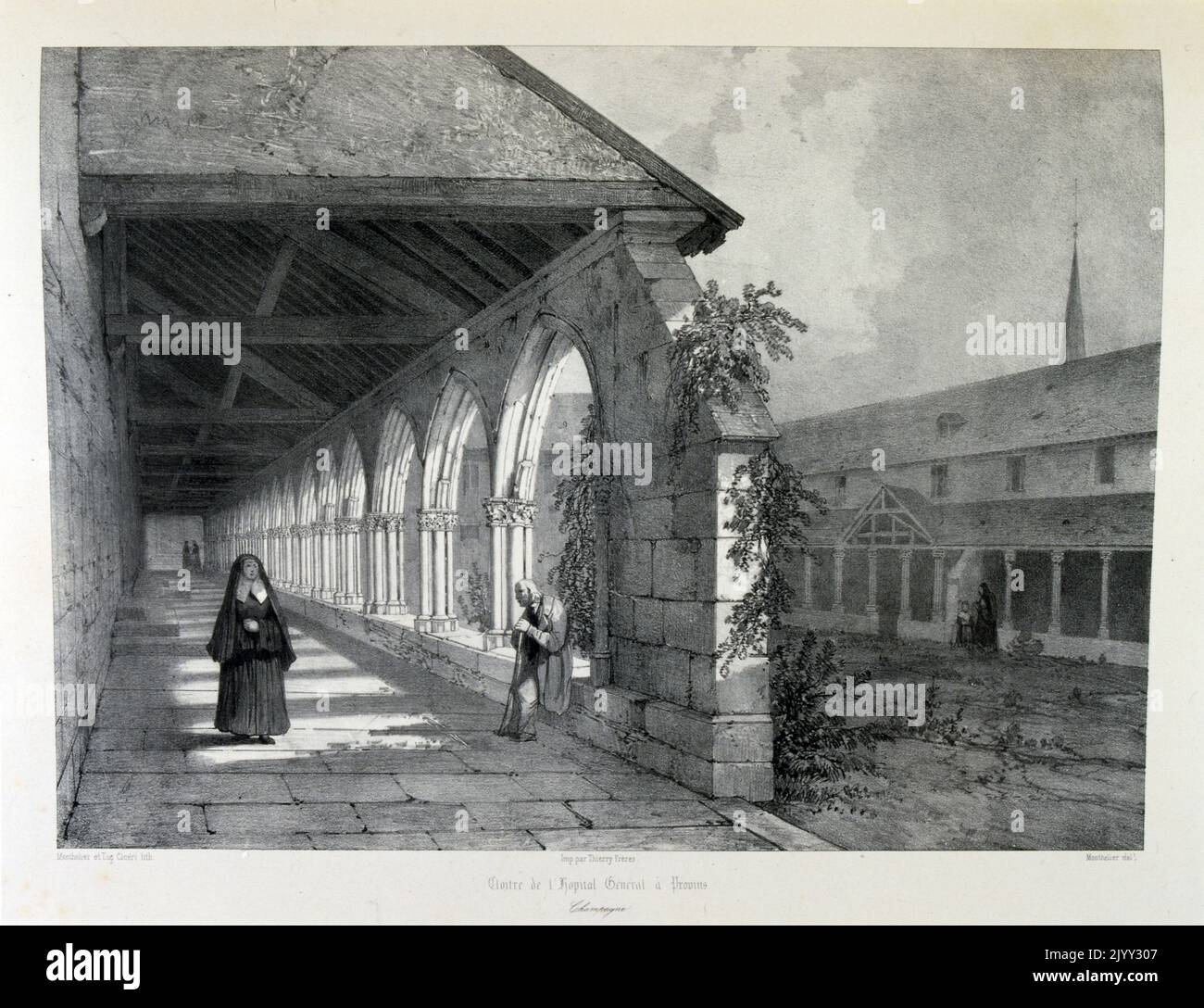 19th century drawing of the medieval church hospital in Provins, France ...