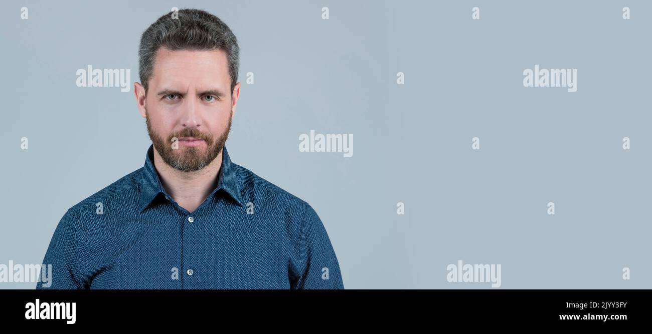 Man face portrait, banner with copy space. Mens salon will help you ...