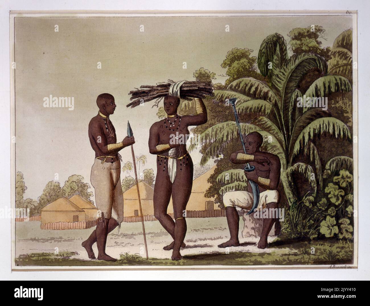 Coloured Illustration dated 1827, depicting west African natives in a ...