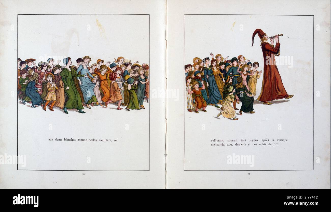 Illustration depicting the 'Pied Piper of Hamelin', by Kate Greenaway ...