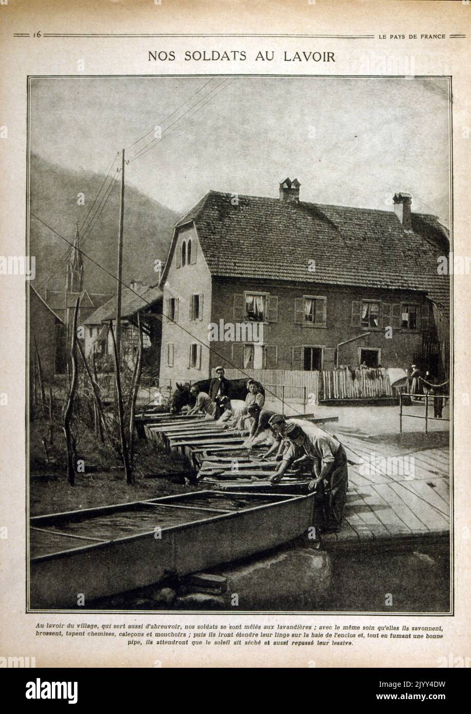Photograph showing French soldiers washing clothes (uniforms) in a ...