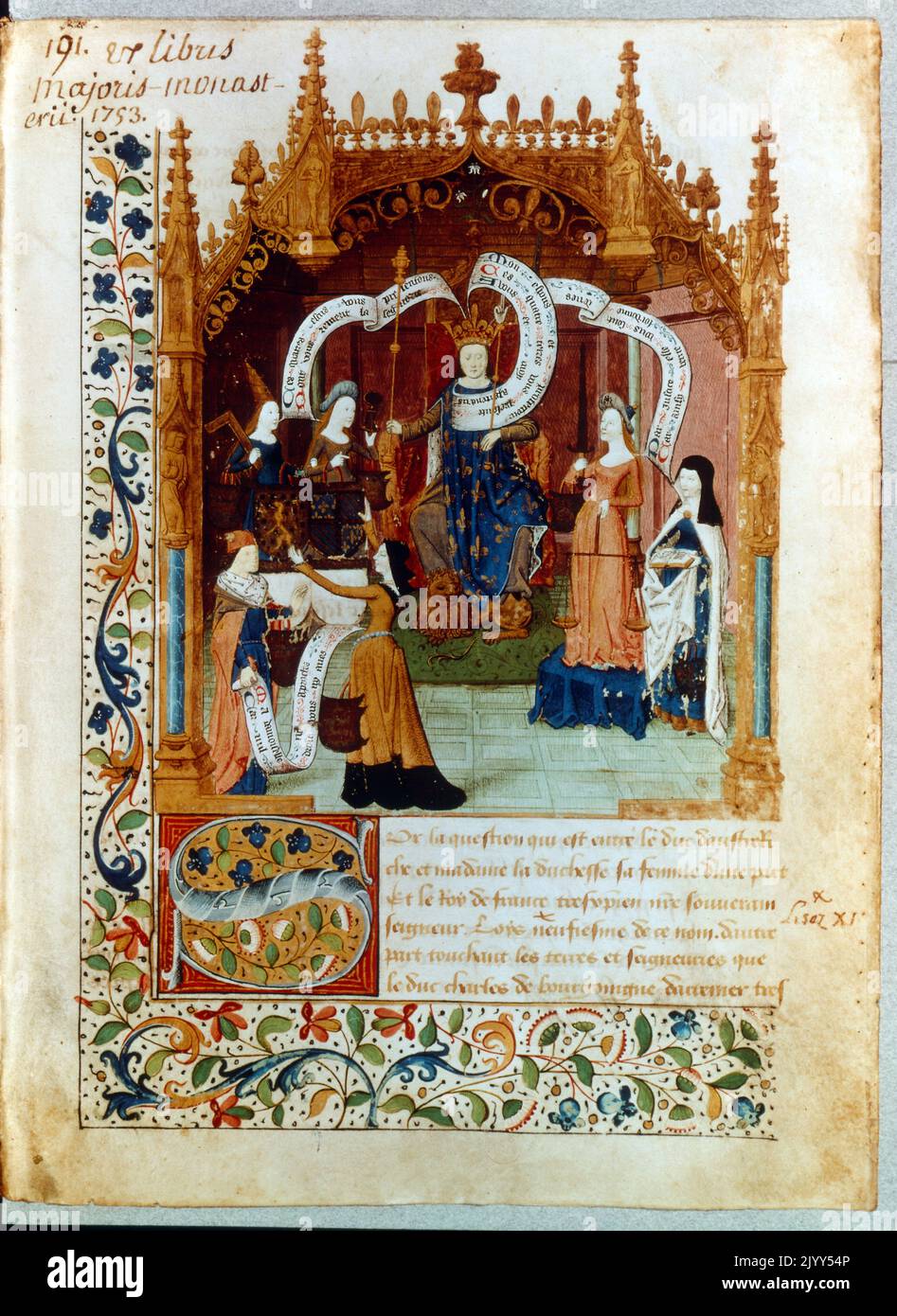 French 15th century, Illustration depicting King Louis XI issuing laws ...