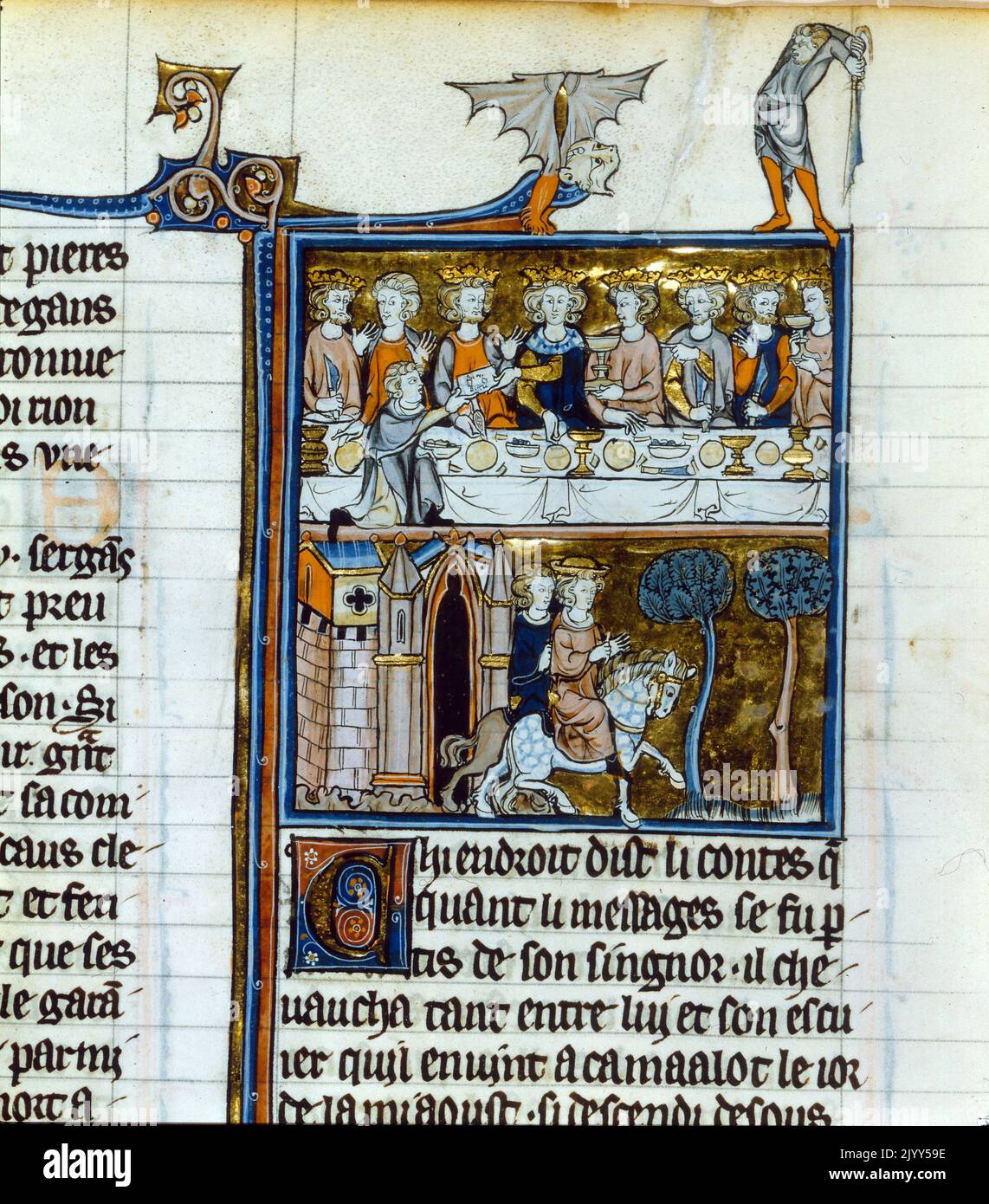 Illuminated page from 'Merlin' a Partially lost, epic poem, of the ...